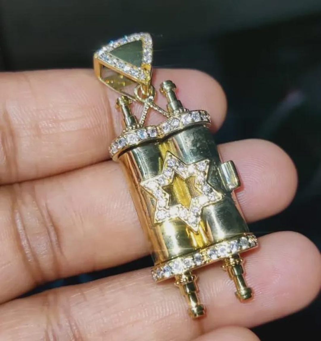 Diamond Star of David Torah Pendant, 14K Yellow Gold Plated 925 ...