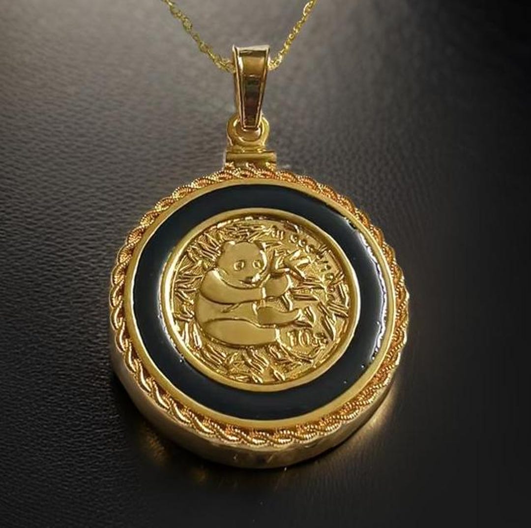 14K Gold Plated Panda Coin Pendant, Sterling Silver Hip Hop Necklace - Etsy