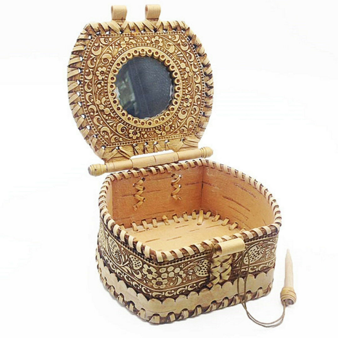 Wood Birch Bark Box Box With Mirror Eco Natural Organic Product ...