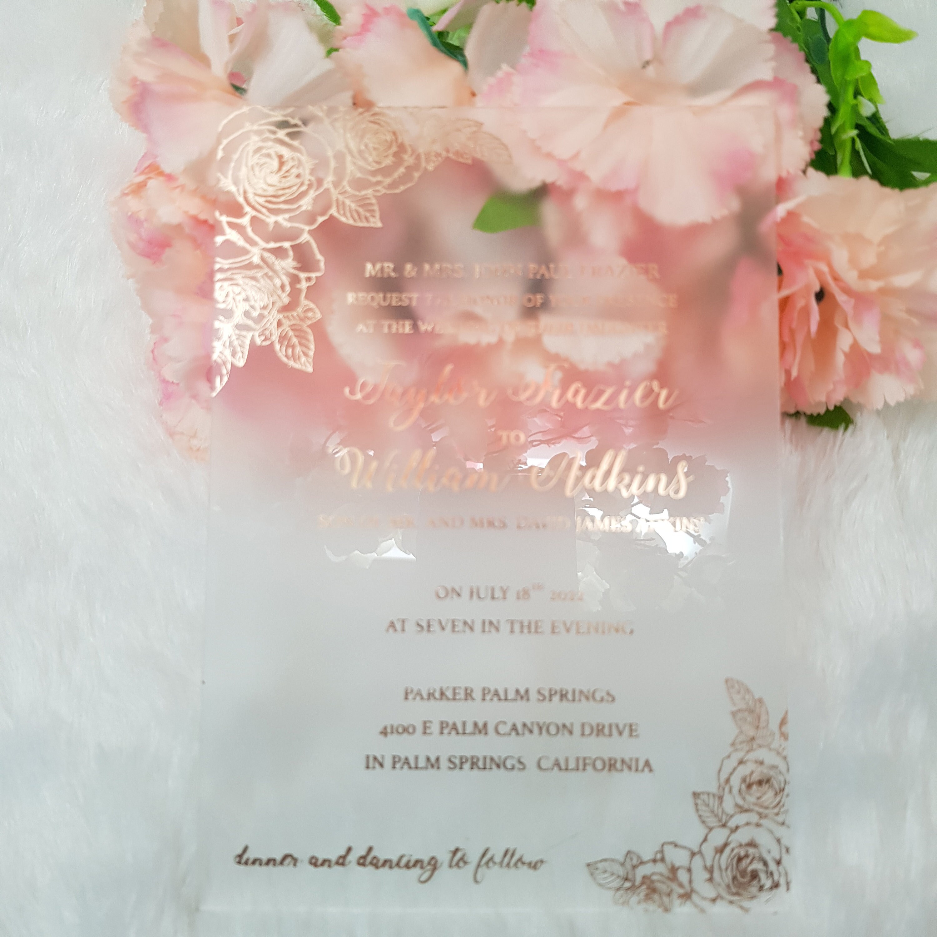 Frosted Acrylic Wedding Invitations Calligraphy Frosted Rose - Etsy
