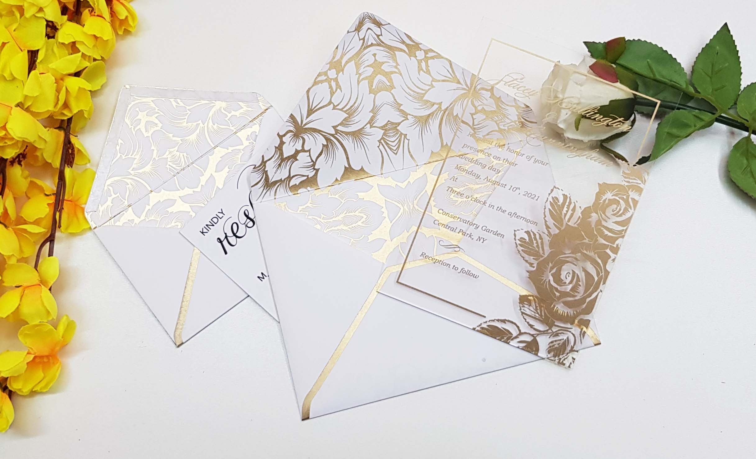 Wedding İnvitation White Elegant Envelope Gold Foil Print - Etsy