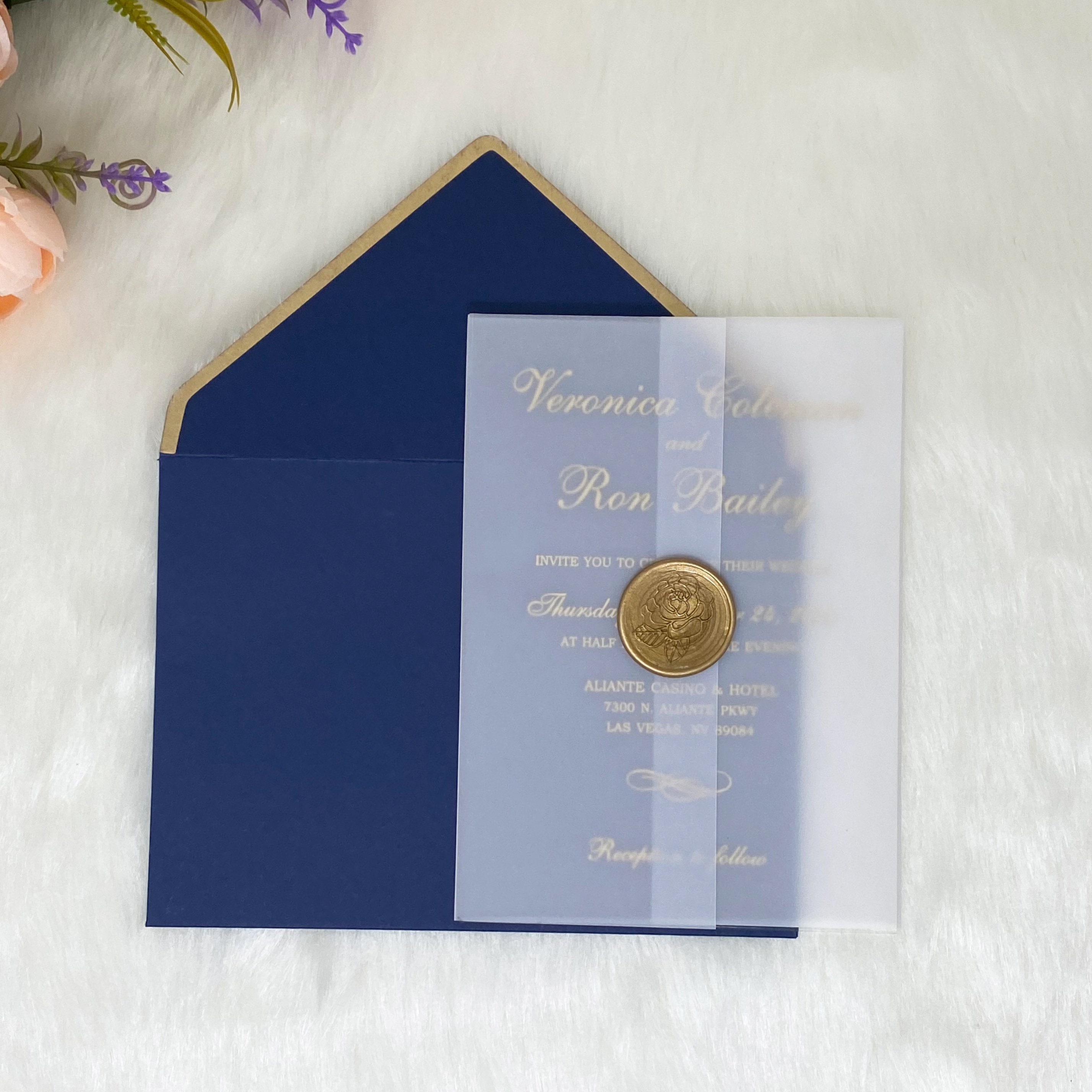 Elegant Clear Acrylic Wedding Invitation With Navy Envelopes - Etsy