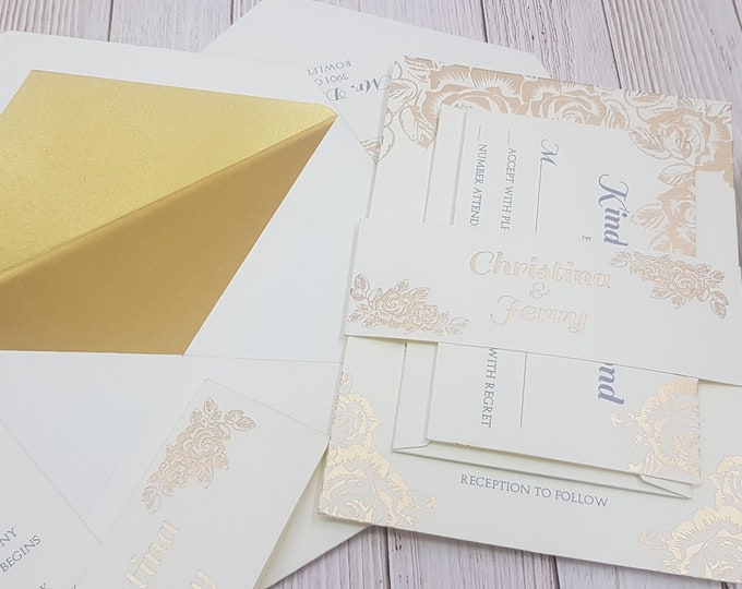 White Gate Fold Wedding Invitation Wedding Invitations Gold - Etsy