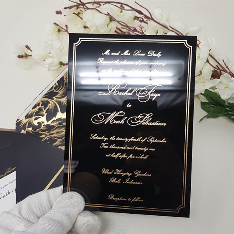 Foil Engraved Clear Acrylic Wedding Invitation Vellum | Etsy