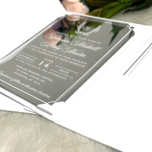 Silver Mirror Acrylic Wedding Invitation With White Pocket Envelope - Etsy