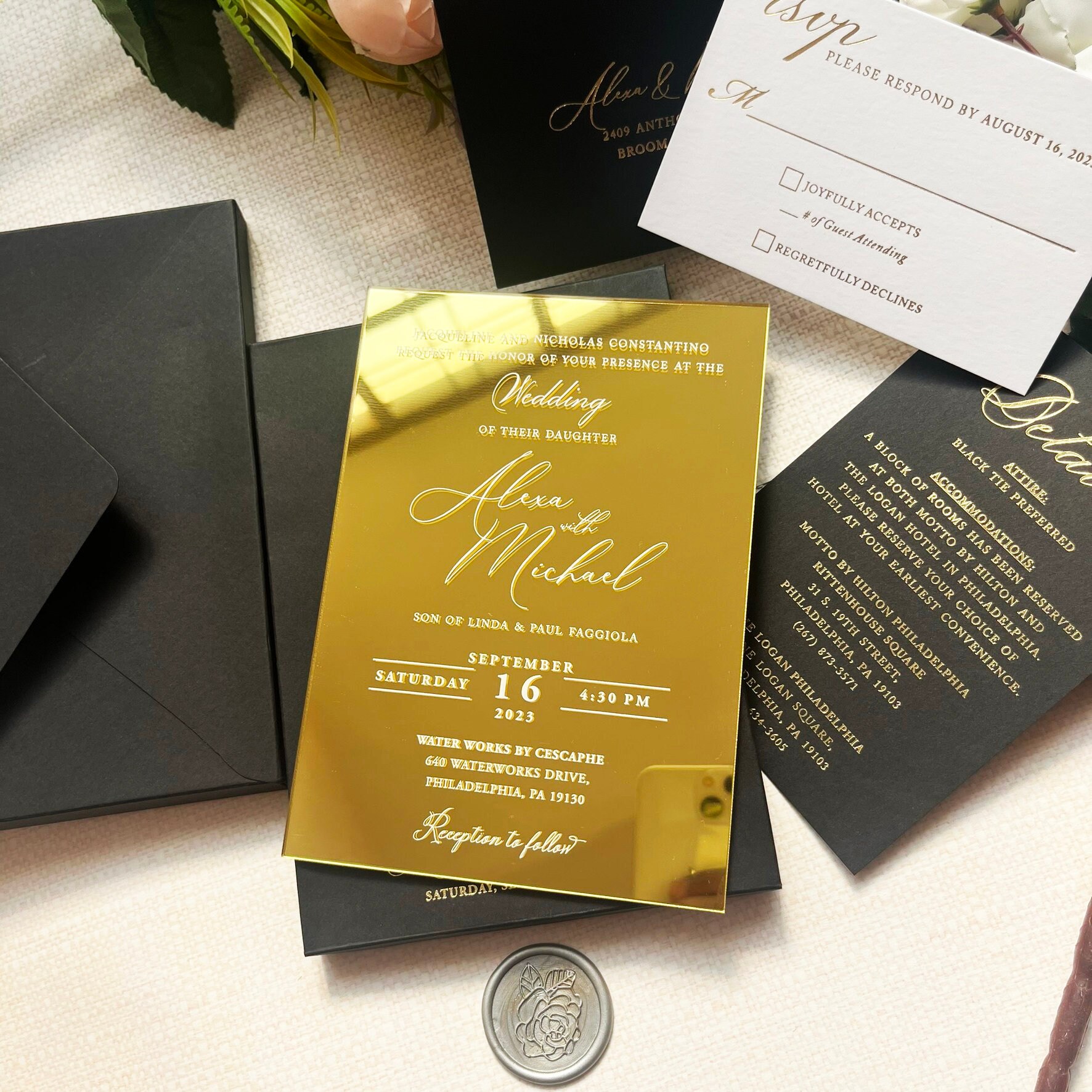 Gold Mirror Acrylic Wedding Invitation Set - Luxury Boxed Wedding ...