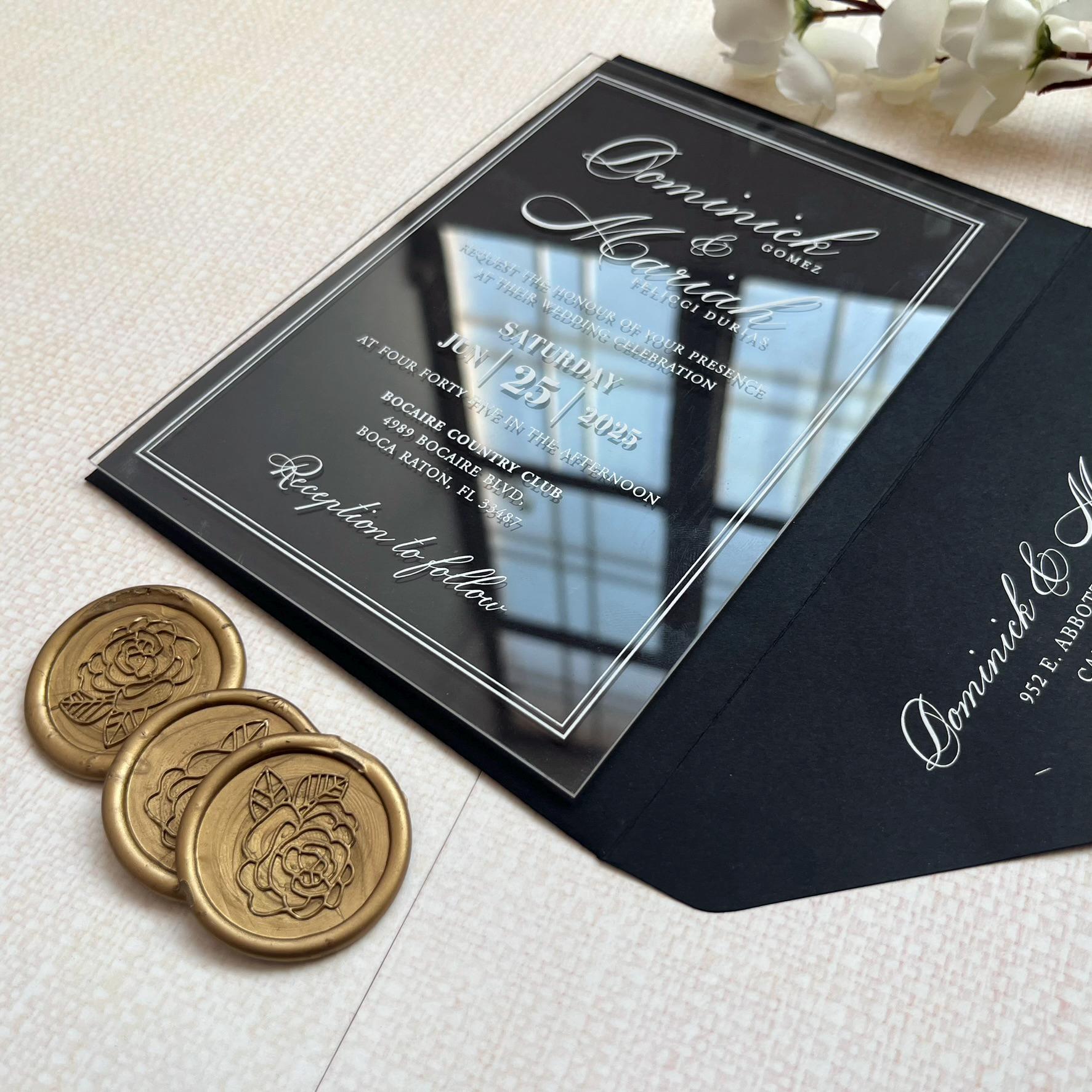 Elegant Clear Acrylic Wedding Invitation With Rsvp, White Lettering ...