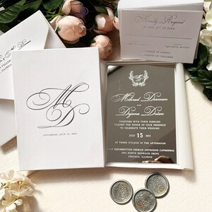 Silver Mirror Acrylic Wedding Invitation: Elegant White Box Suite ...