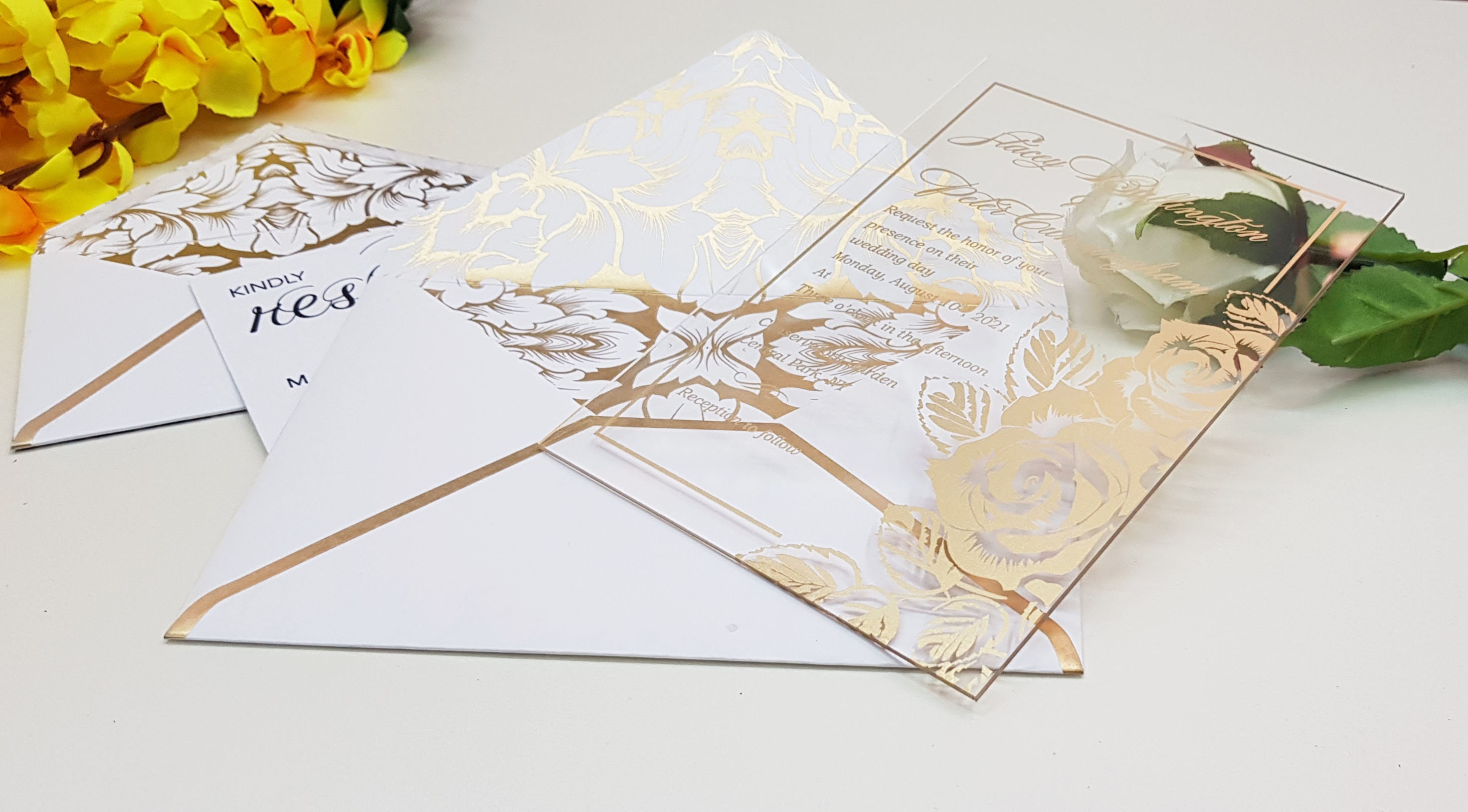 Wedding İnvitation White Elegant Envelope Gold Foil Print - Etsy