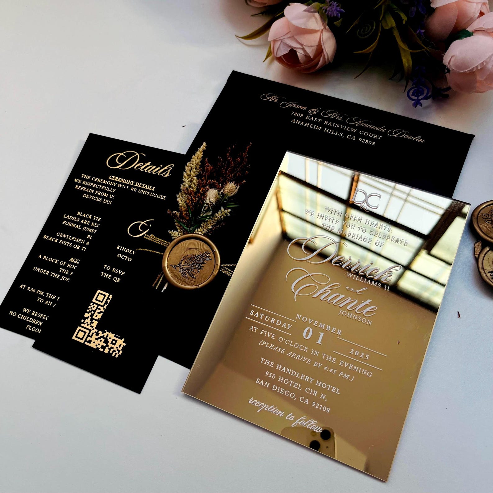 Elegant Mirror Silver Acrylic Invitations, Wedding Invites With Powder ...