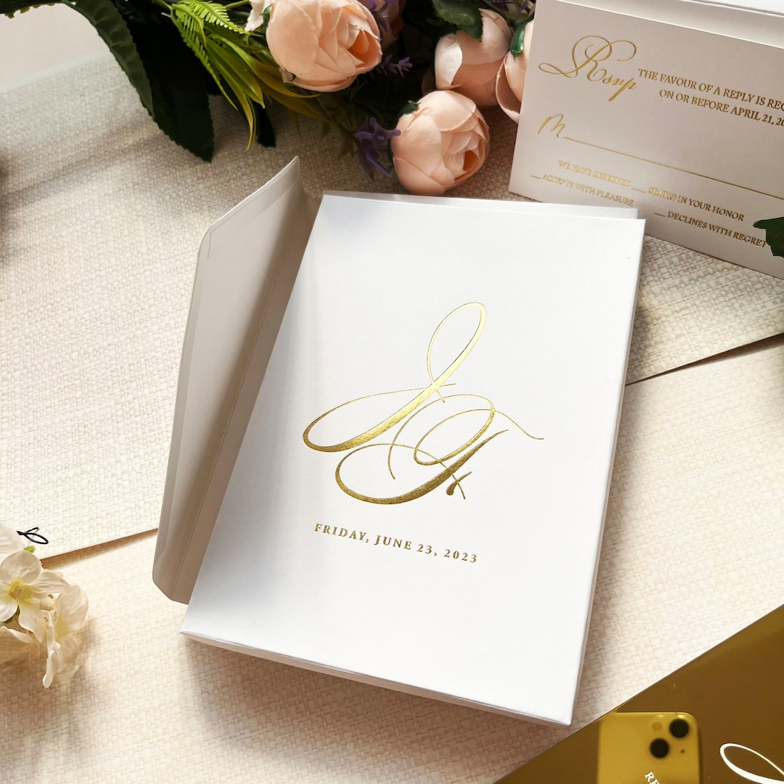 Gold Mirror Boxed Acrylic Invitations, Gold Mirror Wedding Invitation ...