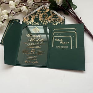 Dark Green Wedding Invitation Suite With Acrylic Card, Dark Green ...