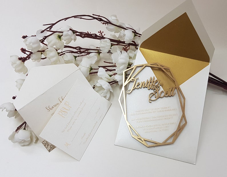 Geometric Wedding Invitation 3D Gold Wedding Invitation | Etsy
