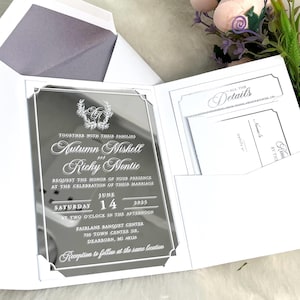 Silver Mirror Acrylic Wedding Invitation With White Pocket Envelope - Etsy