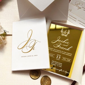 Gold Mirror Boxed Acrylic Invitations, Gold Mirror Wedding Invitation ...