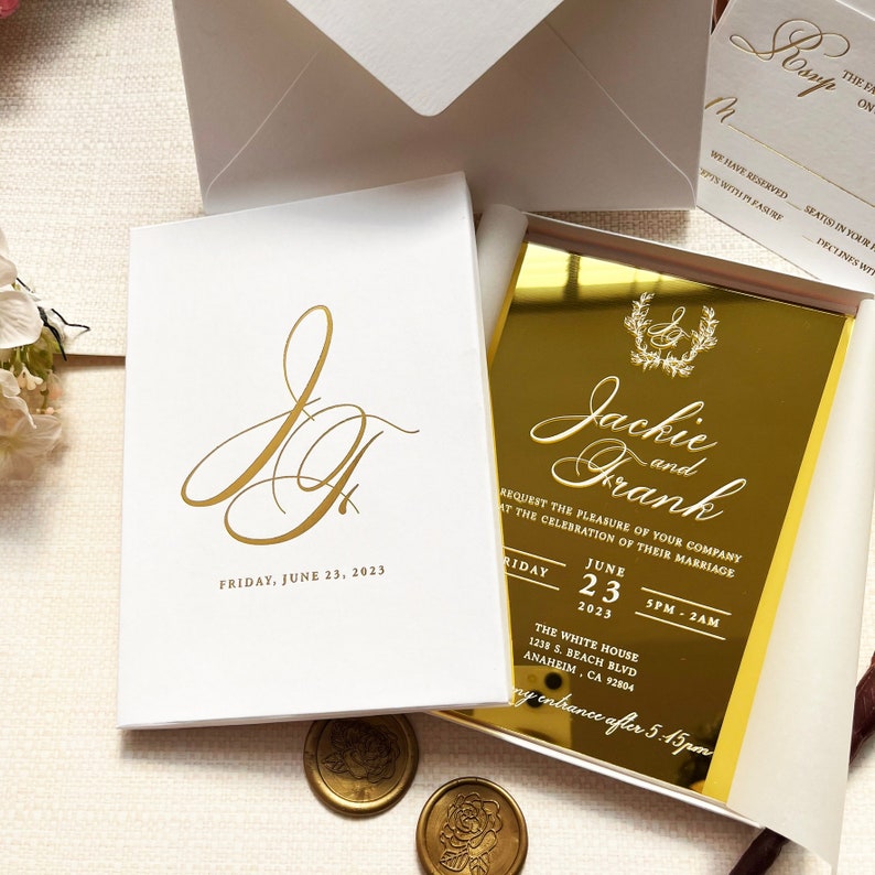 Gold Mirror Boxed Acrylic Invitations, Gold Mirror Wedding Invitation ...