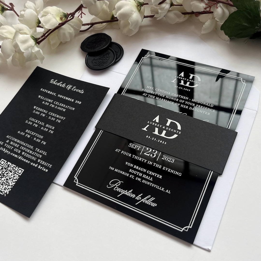Elegant Acrylic Wedding Invitation With Rsvp, White Lettering Wedding ...