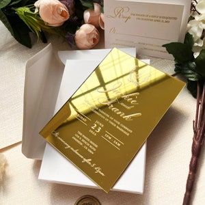 Gold Mirror Boxed Acrylic Invitations, Gold Mirror Wedding Invitation ...