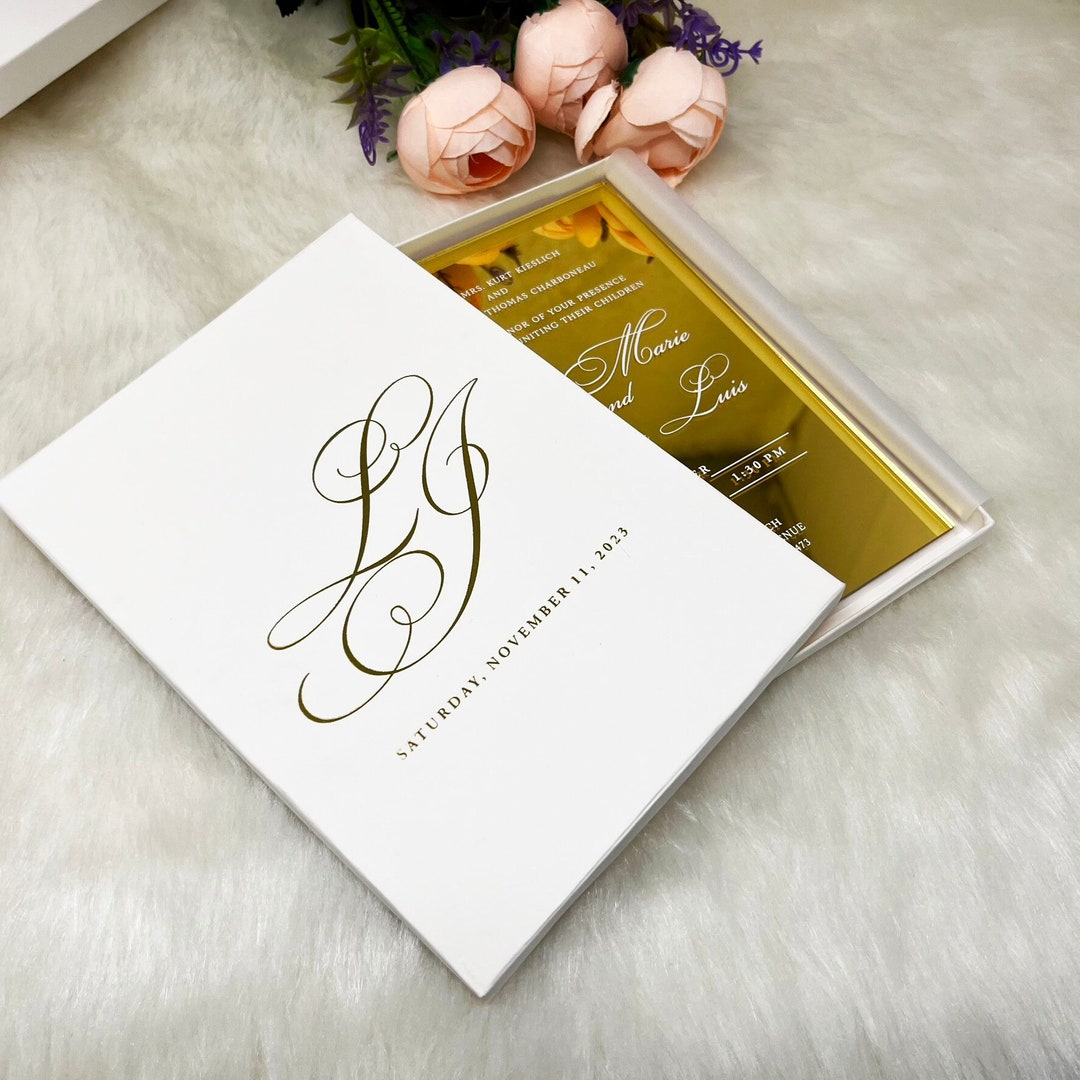 Gold Mirror Boxed Acrylic Invitations Gold Mirror Wedding - Etsy