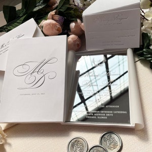 Silver Mirror Acrylic Wedding Invitation: Elegant White Box Suite ...