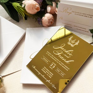 Gold Mirror Boxed Acrylic Invitations, Gold Mirror Wedding Invitation ...