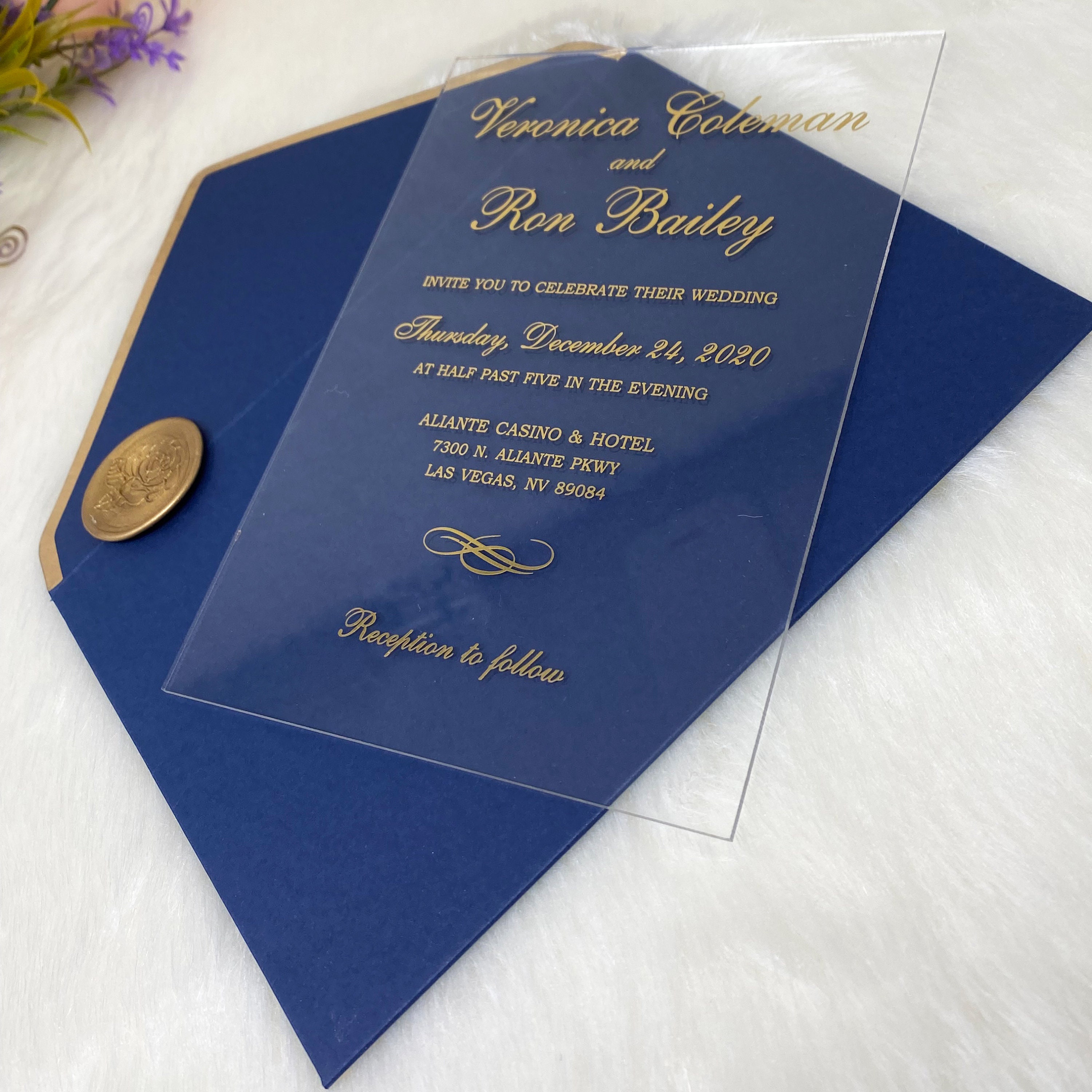 Elegant Clear Acrylic Wedding Invitation With Navy Envelopes - Etsy