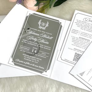 Silver Mirror Acrylic Wedding Invitation With White Pocket Envelope - Etsy