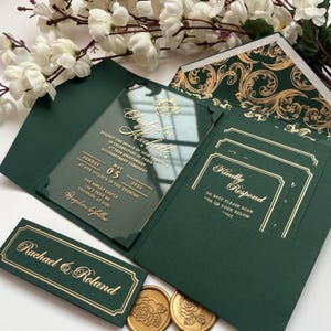 Dark Green Wedding Invitation Suite With Acrylic Card, Dark Green ...