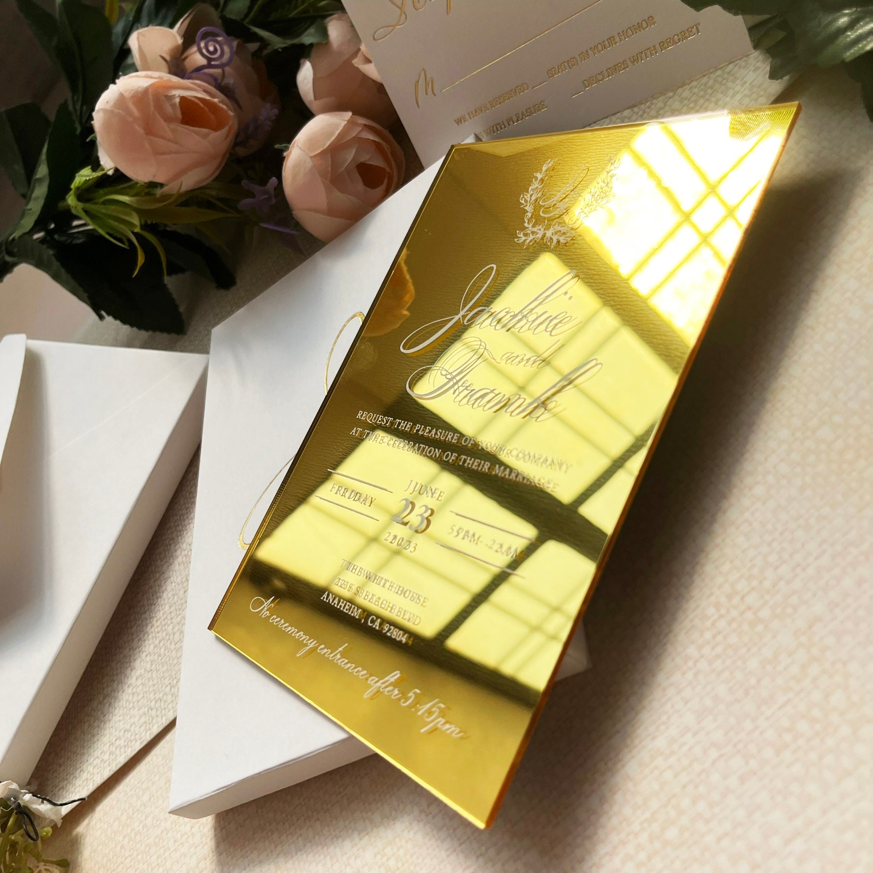 Gold Mirror Boxed Acrylic Invitations, Gold Mirror Wedding Invitation ...