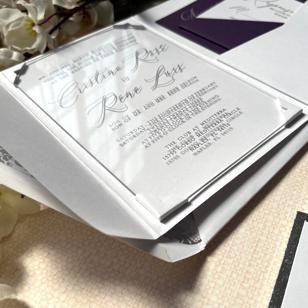 Silver Gilded Acrylic Wedding Invitation With White Envelope - Etsy