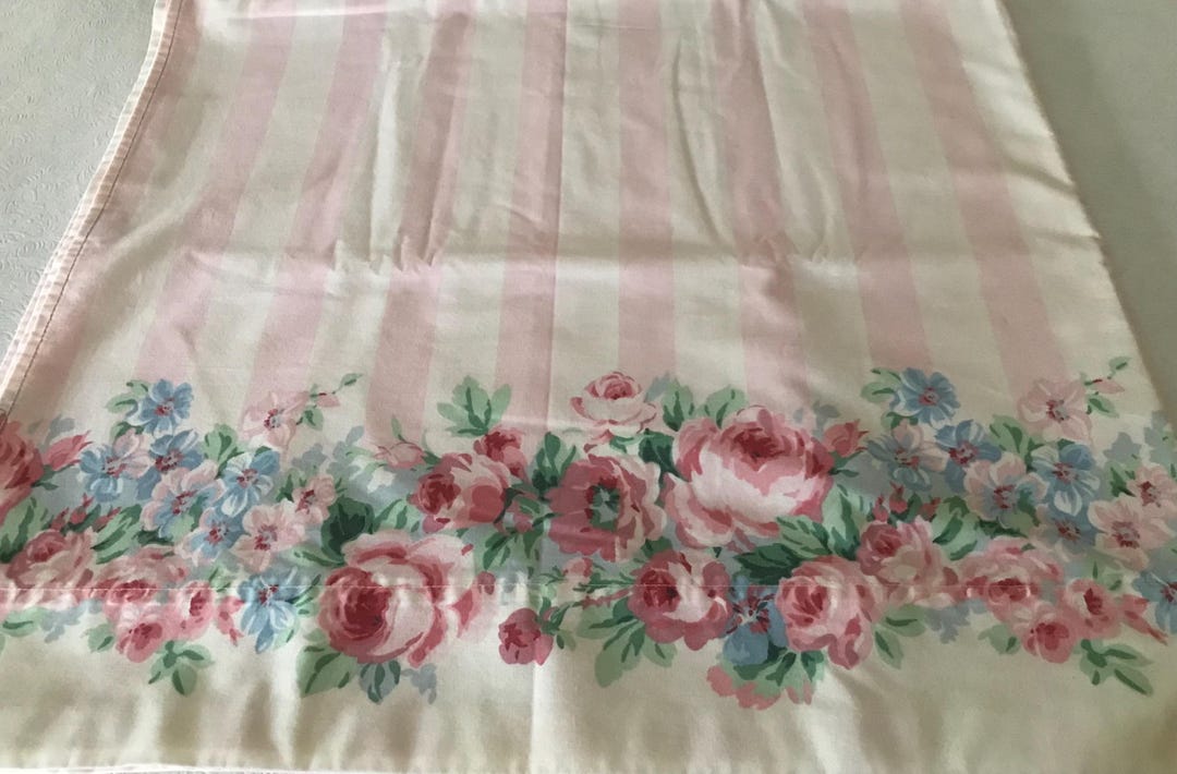 Vintage Westpoint Stevens King Flat Sheet Pink White Striped Cabbage ...