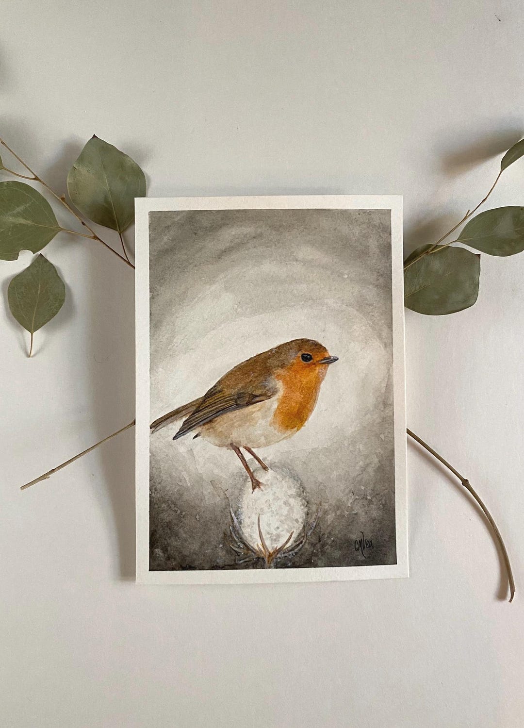 Snowy Robin Watercolor Painting: Original Winter Bird Art (5x7 In) - Etsy