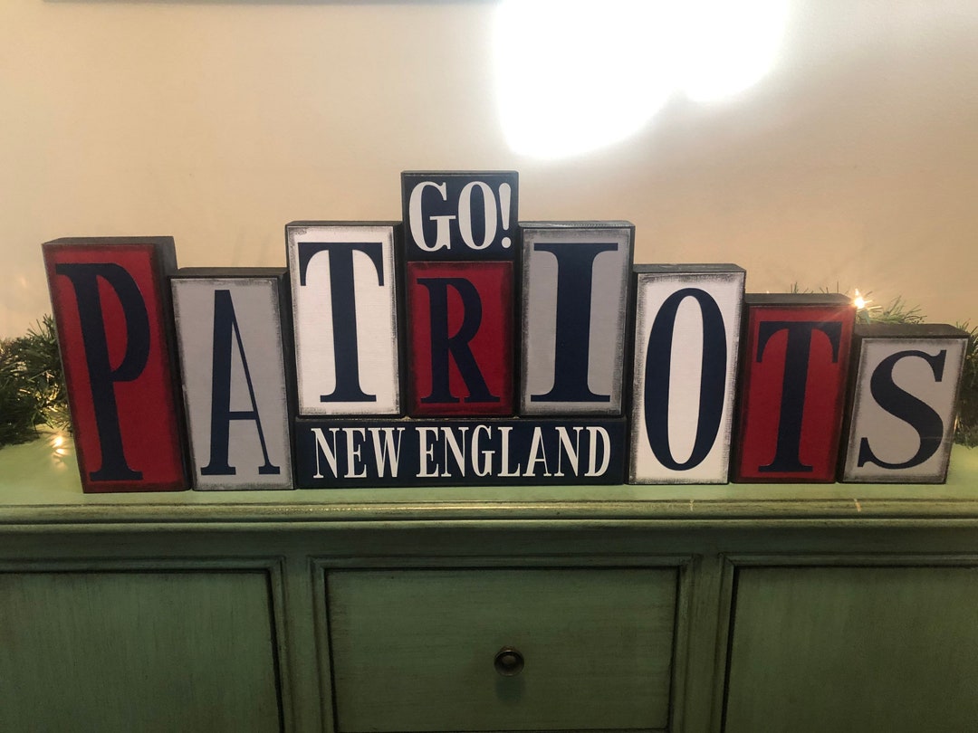 New England Patriots Wood Block Set, Mancave, Football, Sports, Decor ...