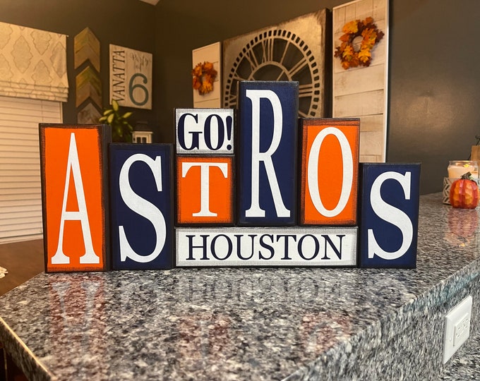 Houston Astros Wood Block Set, Mancave, Decor, Office, Bar, Sports, Him ...