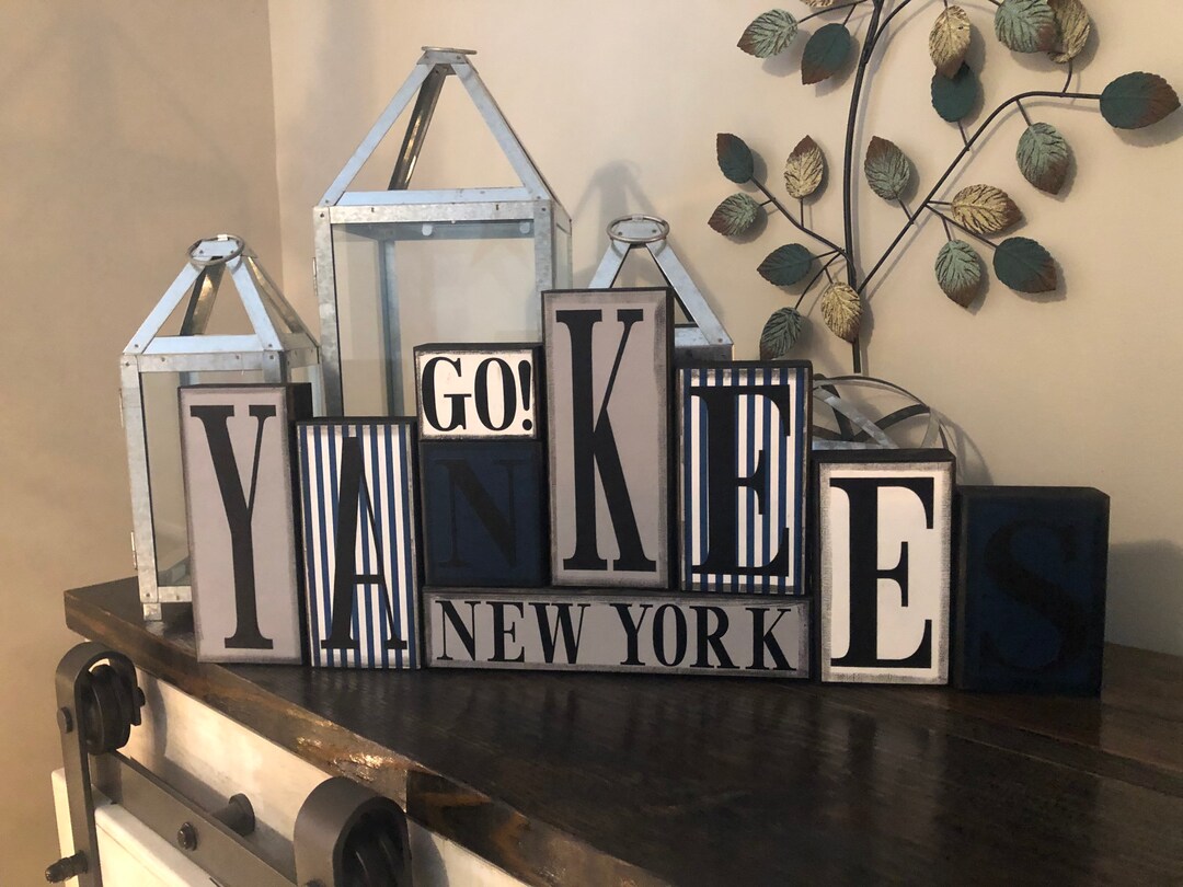 New York Yankees Wood Block Set Mancave Decor Sports Wood - Etsy