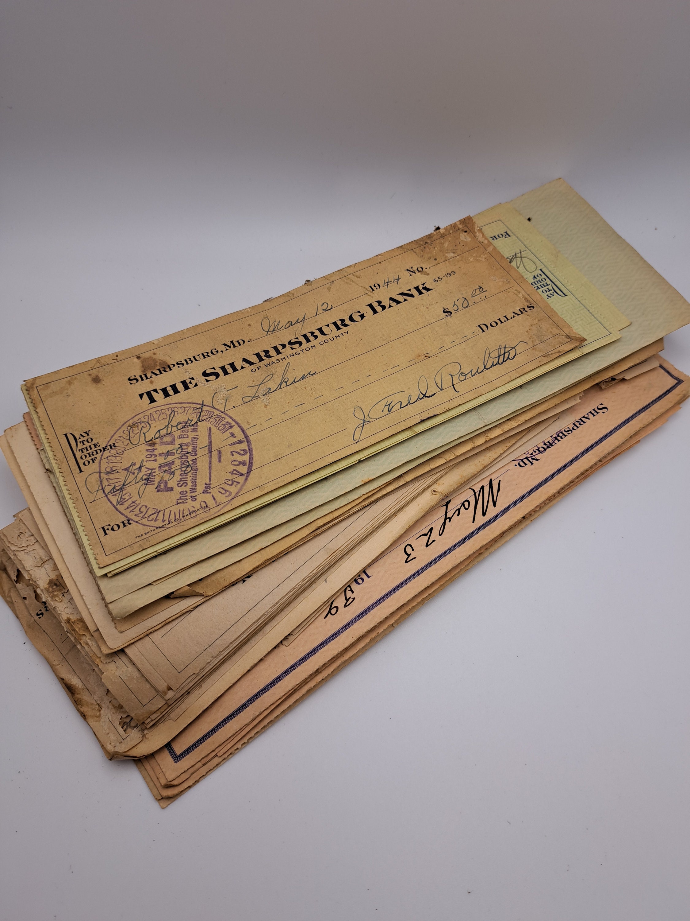 Vintage Used Bank Checks 1910-1940 for Mixed Media Collage, Bank ...