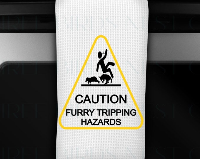 Caution- Furry Tripping Hazards - Personalized Dog Kitchen Towel - Gift ...