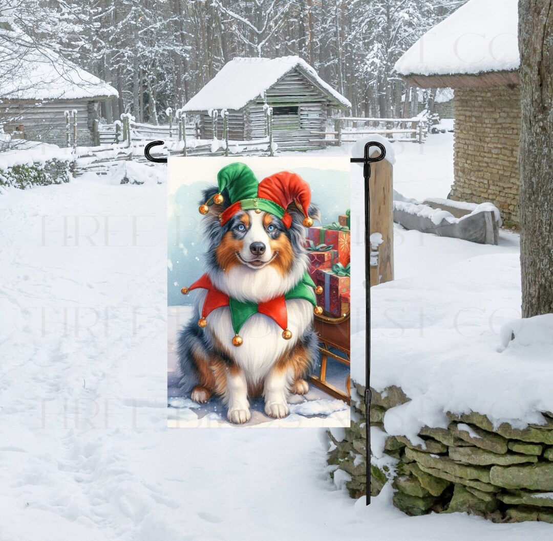 Australian Shepherd Christmas Elf Garden Flag - Double Sided Winter ...