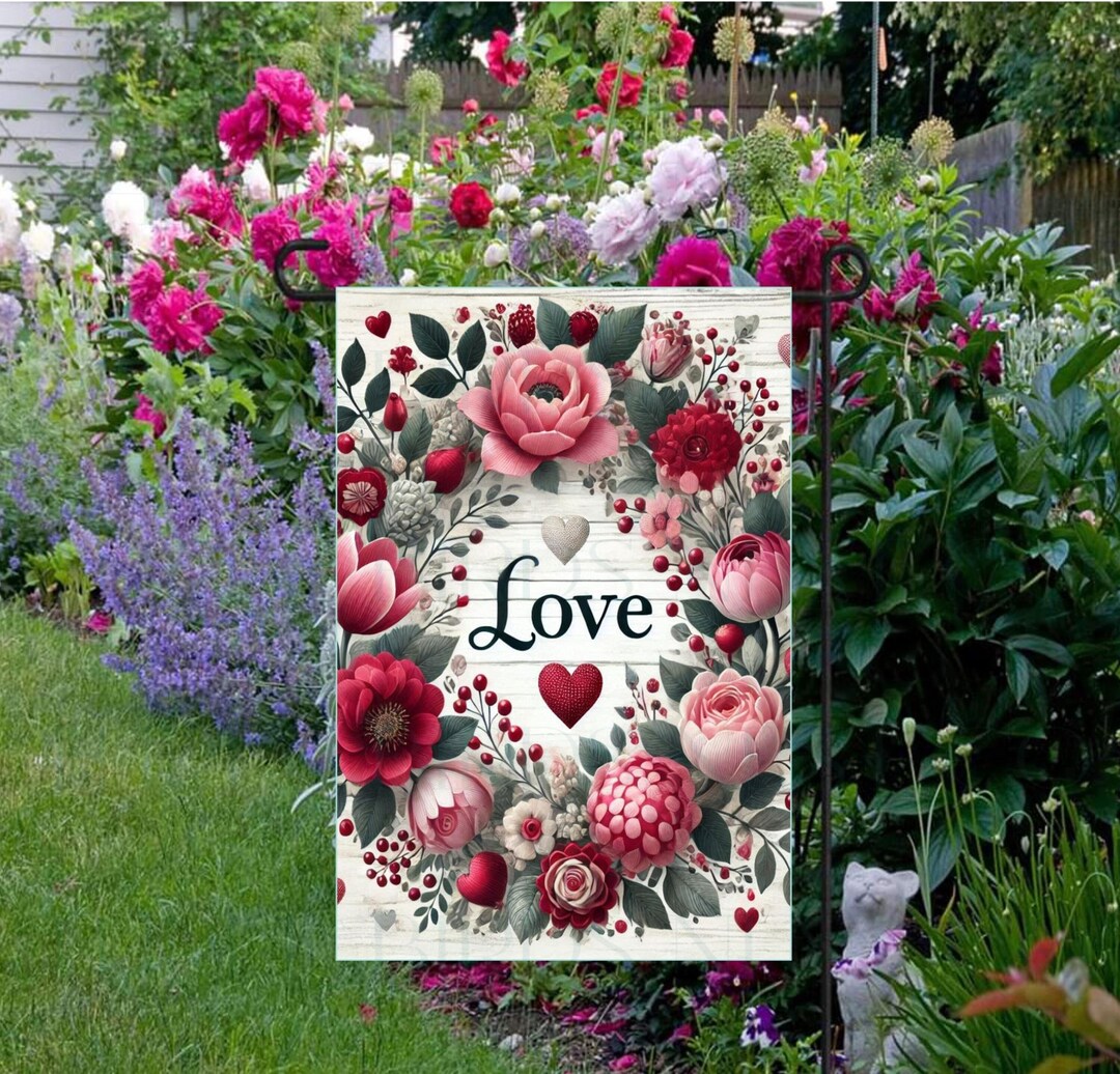 Valentines Day Double-sided Garden Flag - Love Flag - Floral Decor - Etsy