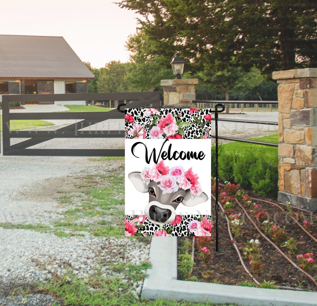Floral Cow Print Welcome Double-sided Garden Flag Www.threebirdsnestco ...