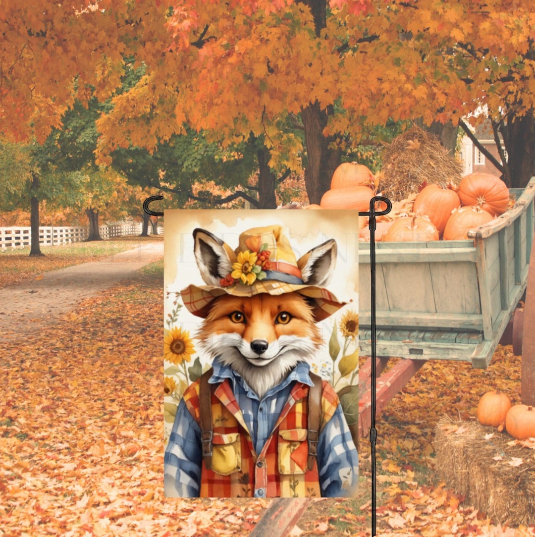 Fall Fox Scarecrow Double Sided Garden Flag - Etsy