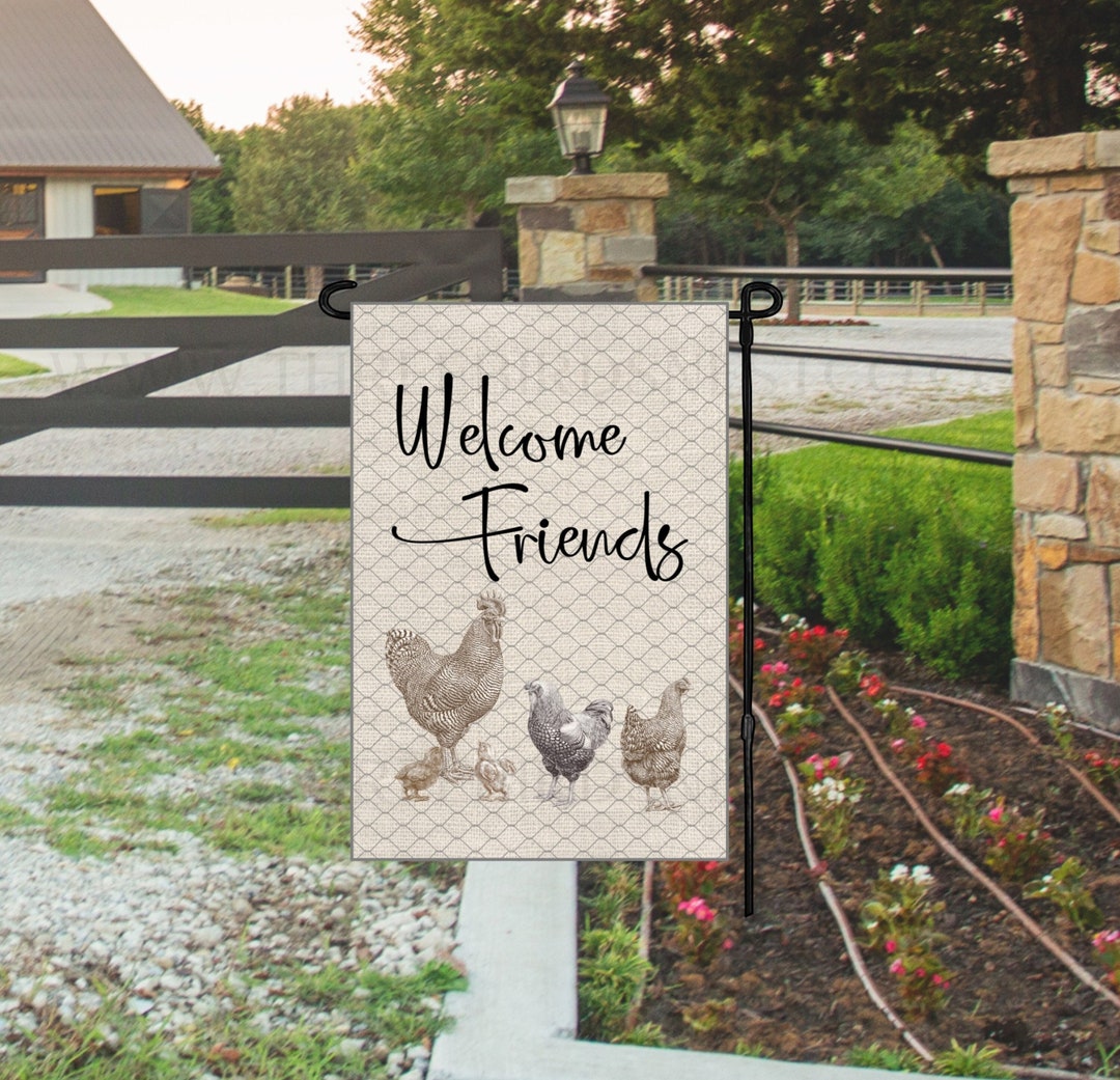 Welcome Friends Chickens and Roosters Farmhouse Double Sided Garden ...