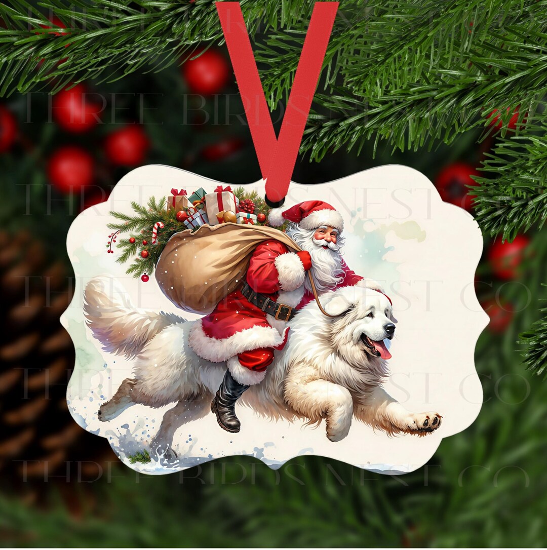 Santa and the Great Pyrenees Double-sided Metal Christmas Ornament - Etsy