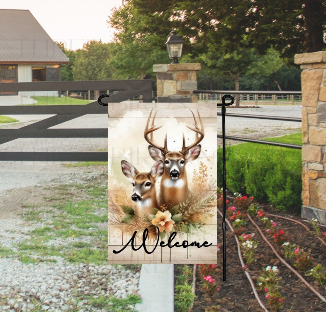 Woodland Whitetail Deer Welcome Double-sided Garden Flag - Buck and Doe ...