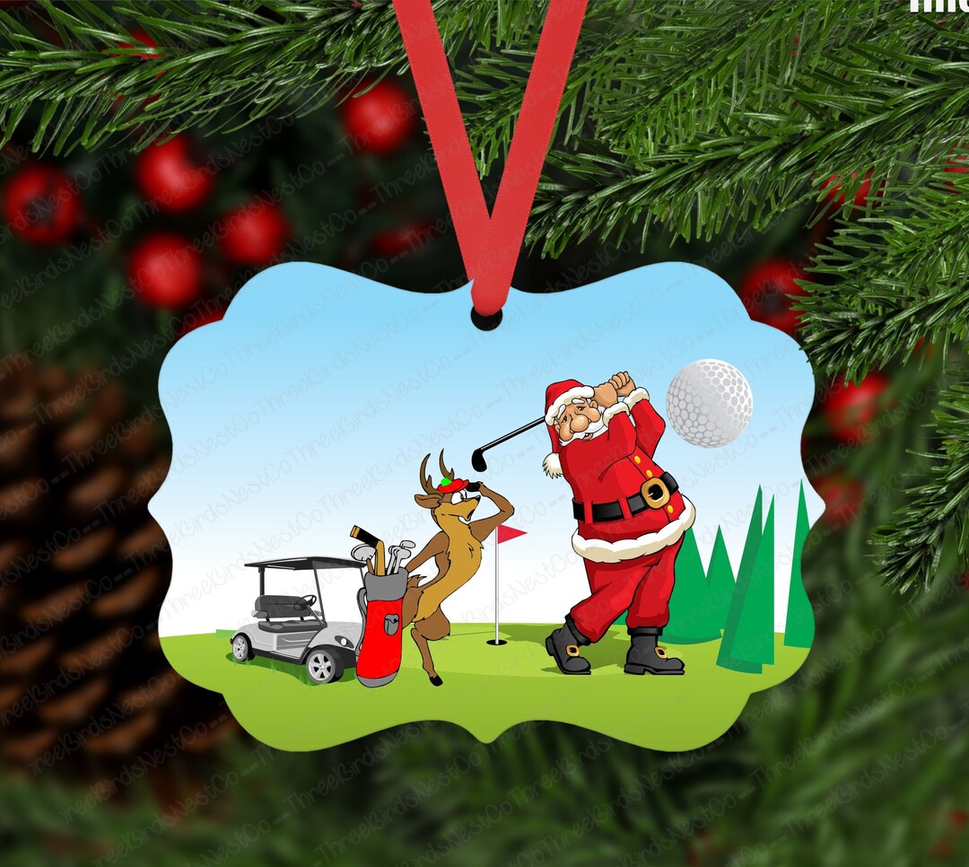 Golfing Santa Double Sided Metal Christmas Ornament - ORN159 - Etsy