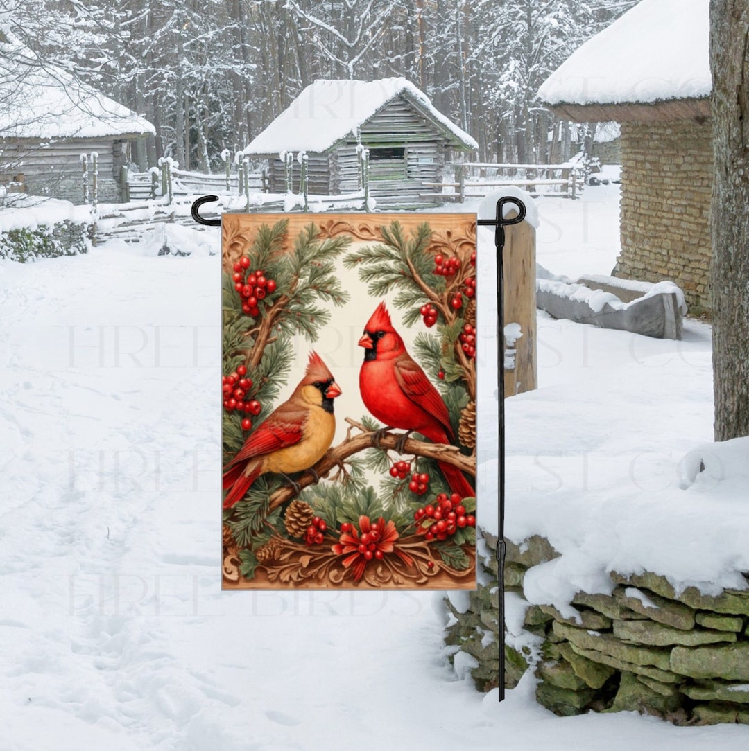 Cardinal Garden Flag - Winter Garden Flag - Christmas Garden Flag ...
