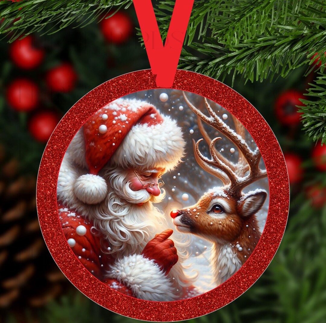 Santa Claus and Rudolph Double-sided Metal Christmas Ornament - Etsy