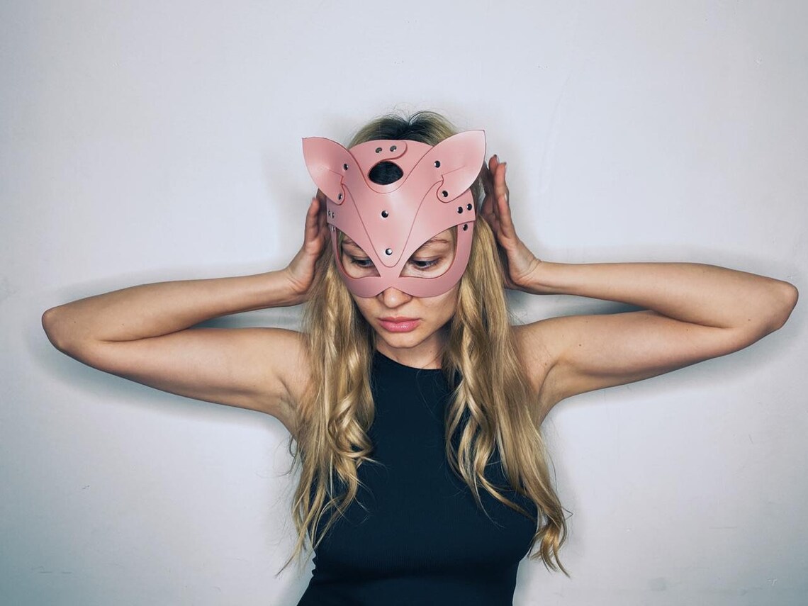 Pink catwoman mask Pink cat mask Cat leather mask Leather | Etsy