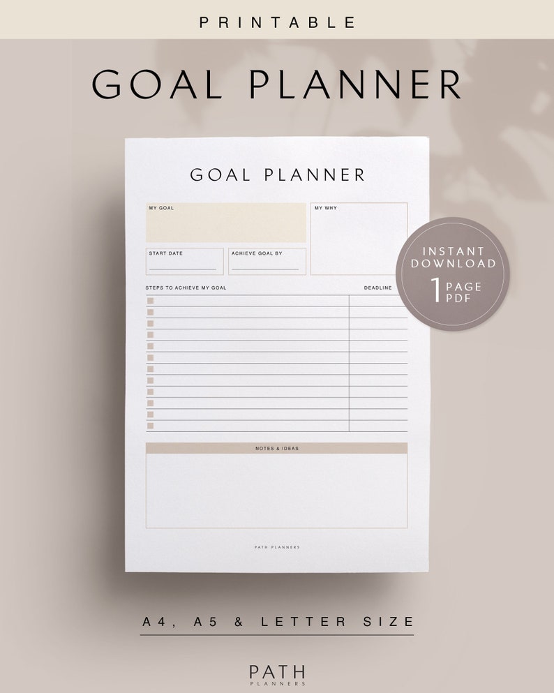Goal Planner, Printable, Instant Download, A4, A5, US Letter - Etsy