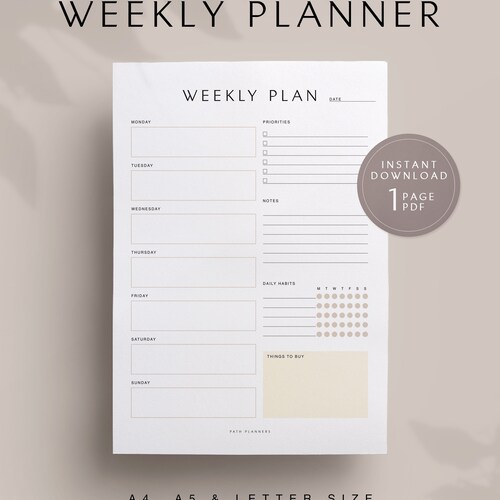 Daily Planner Printable Instant Download A4 A5 US Letter - Etsy